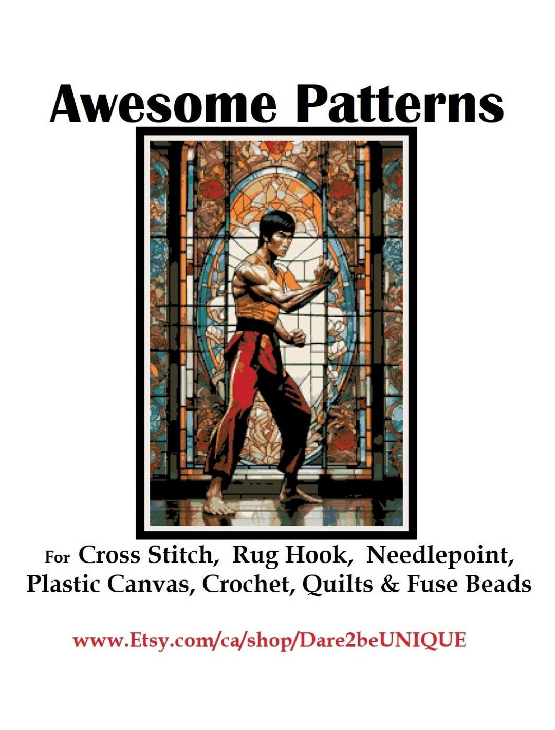 Bruce Lee PATTERN for Cross Stitch-rug Hook-plastic Canvas-needlepoint ...