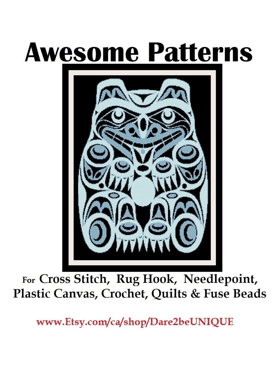 Salish Bear PATTERN for Counted Cross Stitch-rug Hooking-crochet ...