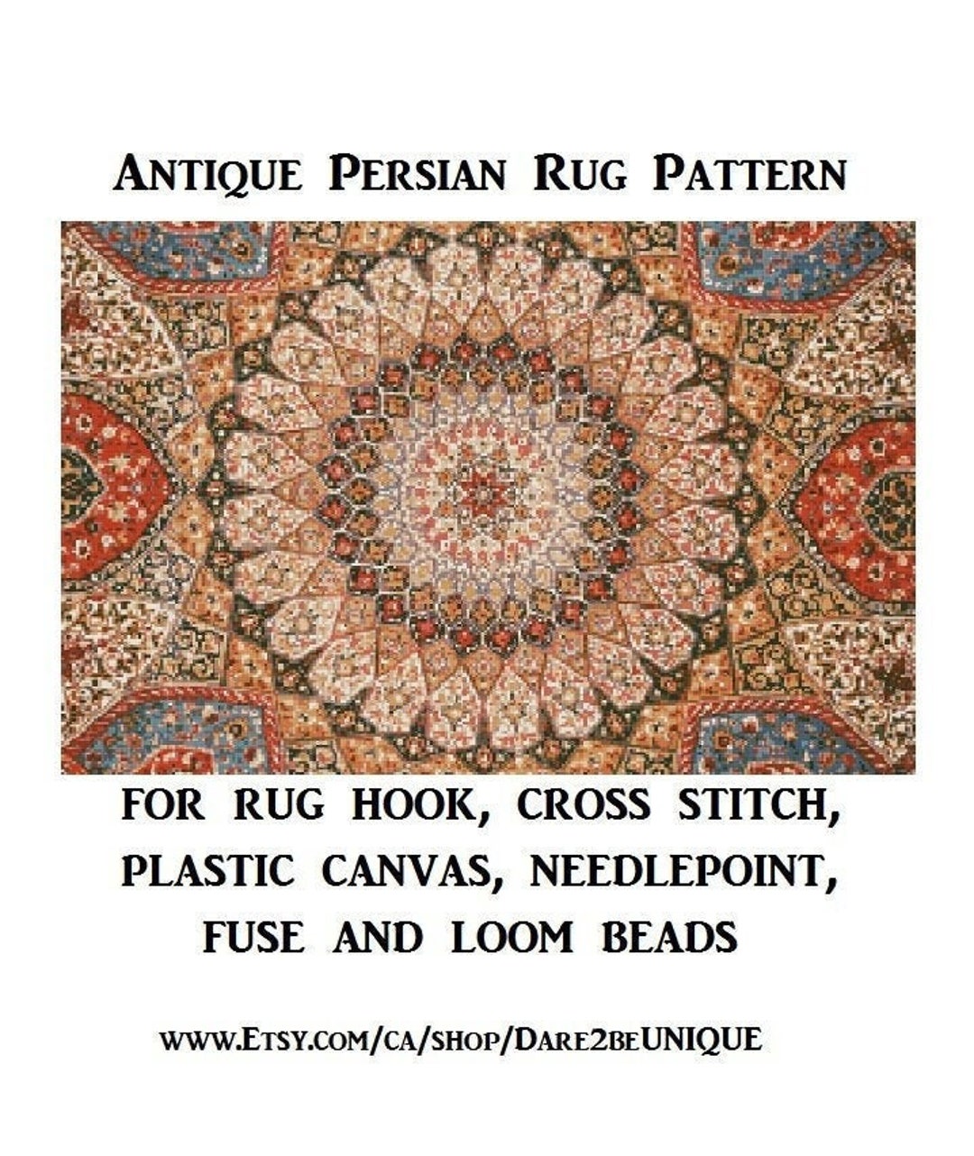 Persian RUG PATTERN for Counted Cross Stitch-latch Hook-plastic Canvas ...