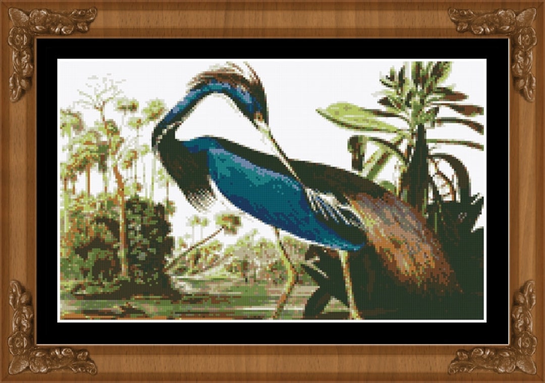 Blue Heron PATTERNS for Counted Cross Stitch-rug Hook-plastic Canvas ...