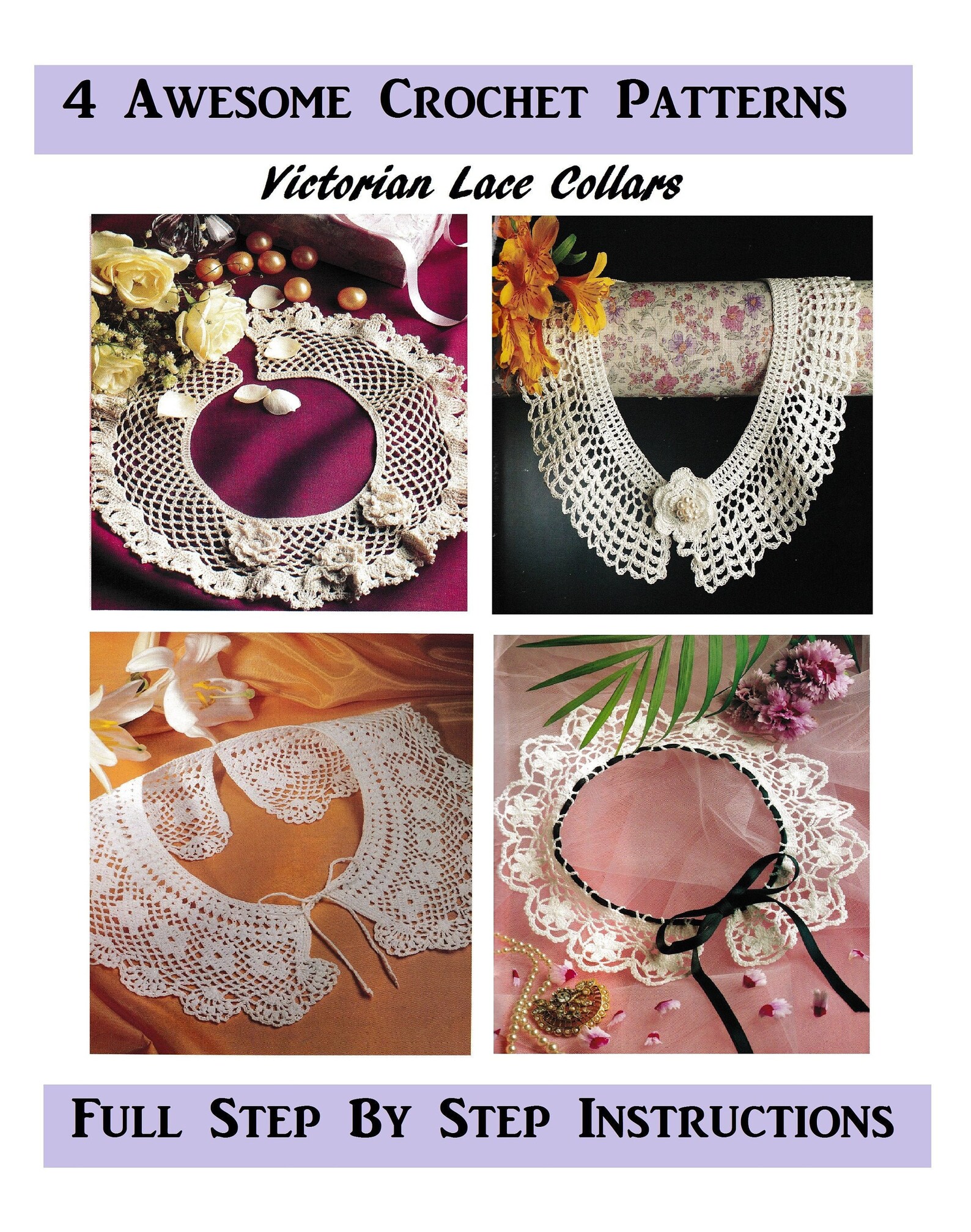 4 Victorian Collars Crochet Patterns Steampunk Lace Collar - Etsy