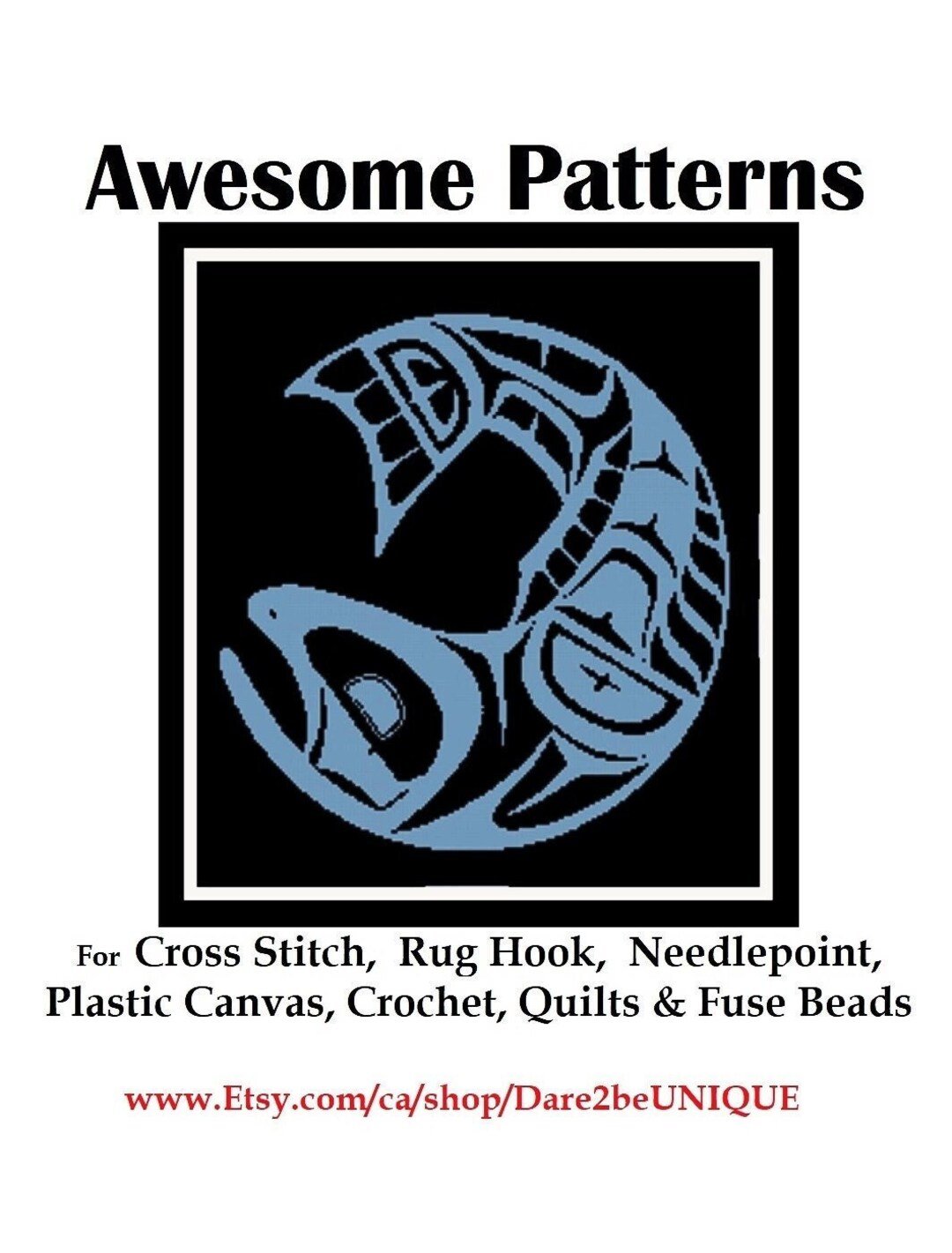 Salish Salmon PATTERN for Cross Stitch-rug Hook-plastic Canvas ...
