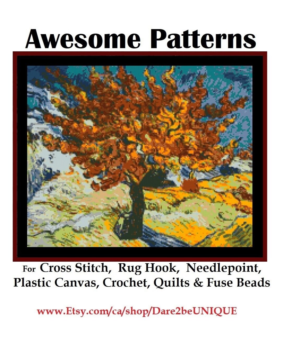 Van Gogh Mulberry Tree PATTERN for Cross Stitch-rug Hooking-plastic ...