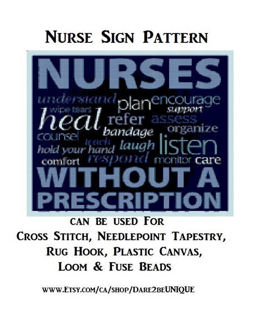 Nurses PATTERN for Counted Cross Stitch-rug Hooking-plastic Canvas ...
