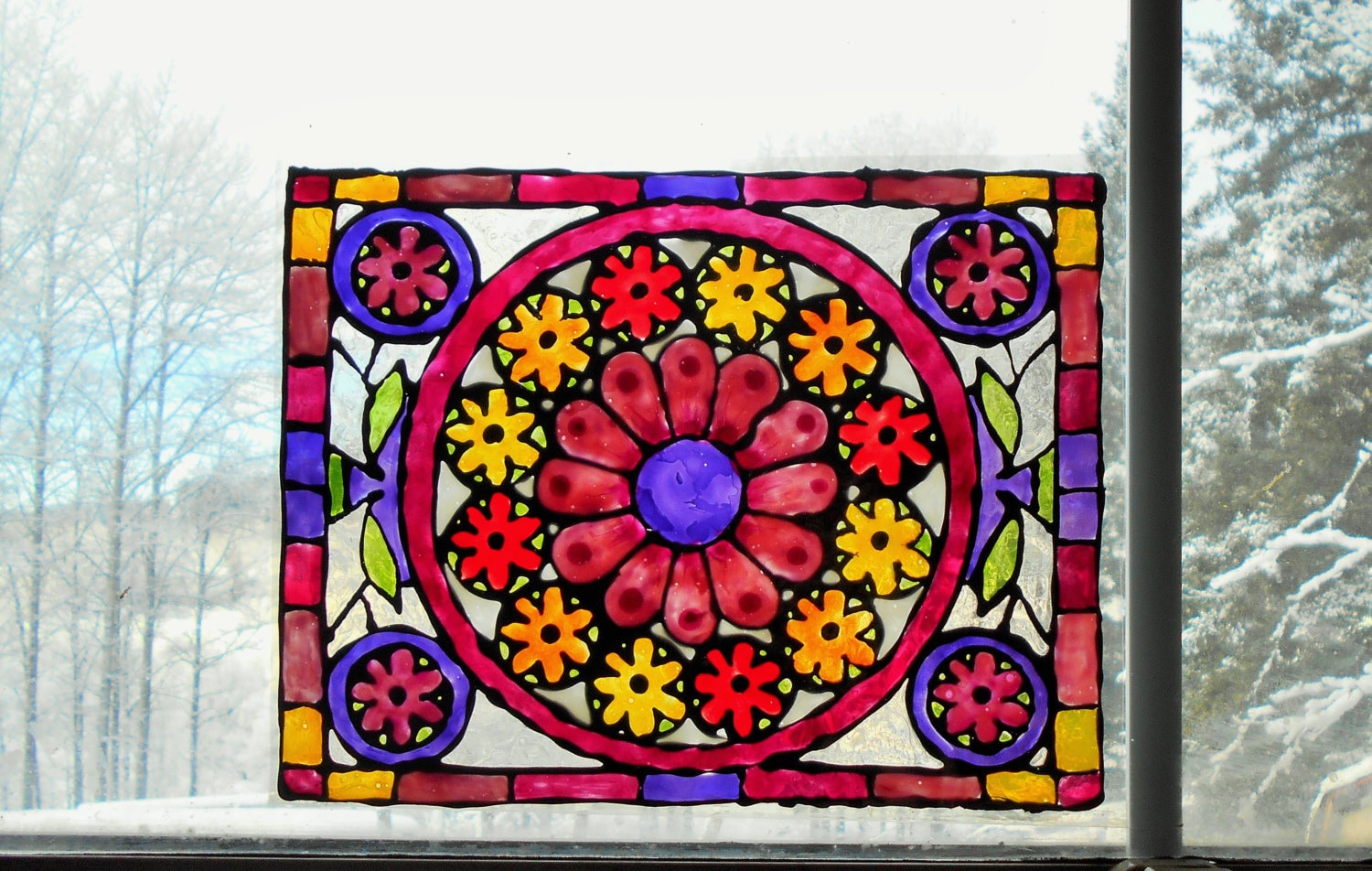 Stained Glass Window Cling Suncatcher 9.5 Panel Window | Etsy