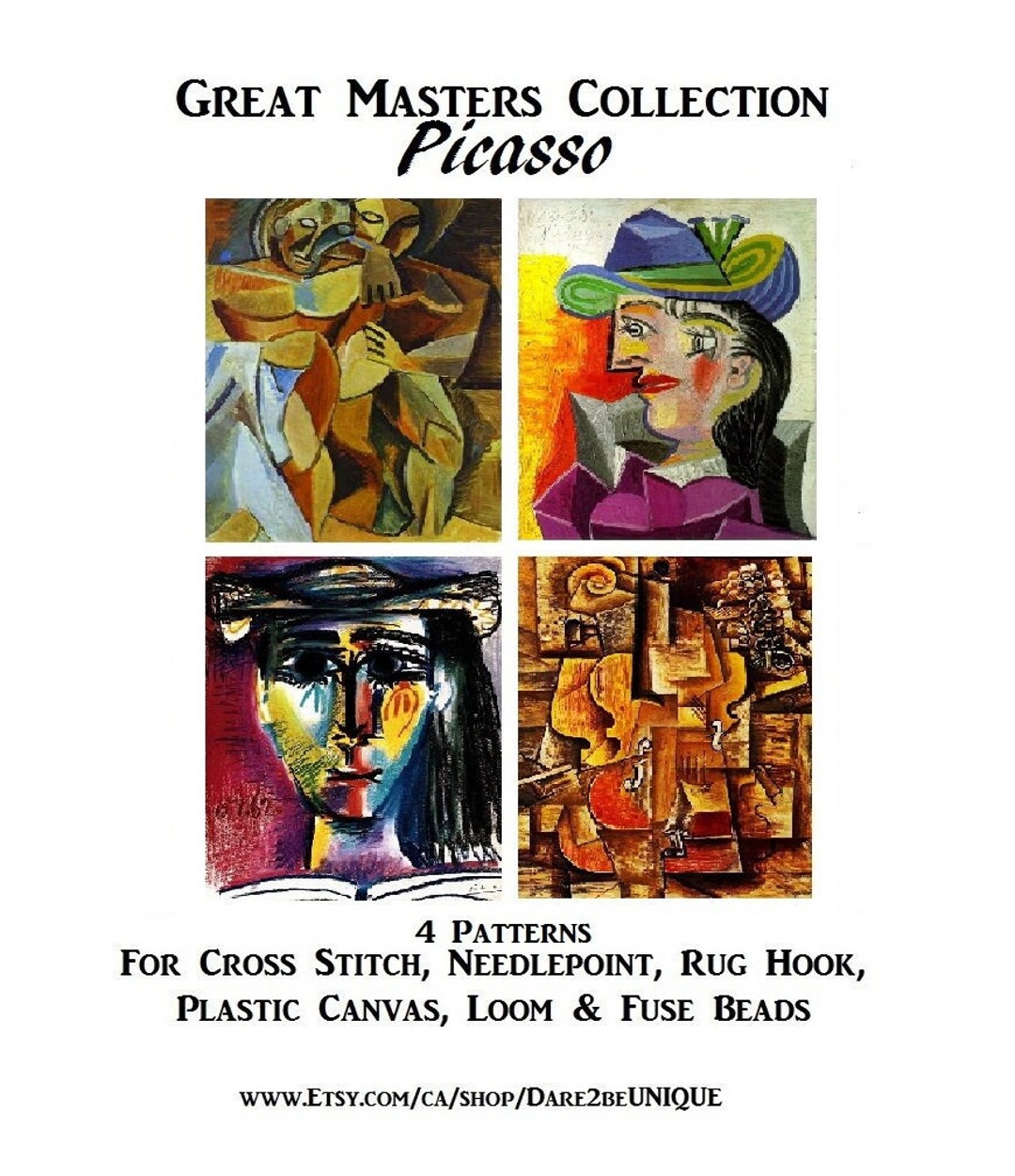 4 Picasso Art PATTERNS Cross Stitch & Rug Hooking-plastic Canvas ...