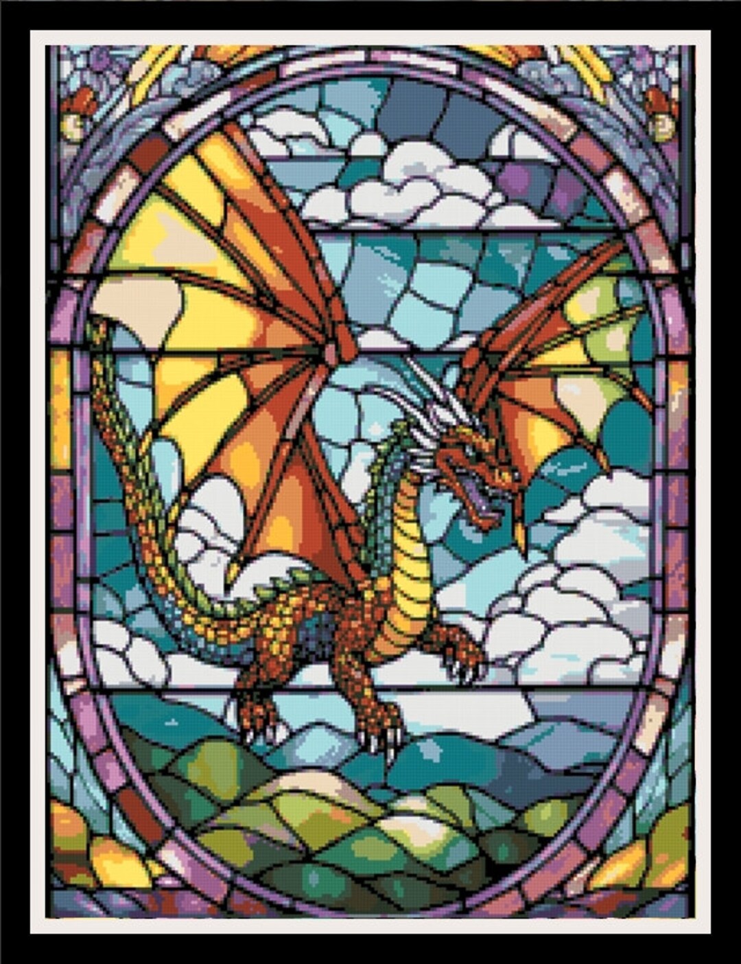 DRAGON Stained Glass Pattern for Counted Cross Stitch-rug Hook-plastic ...