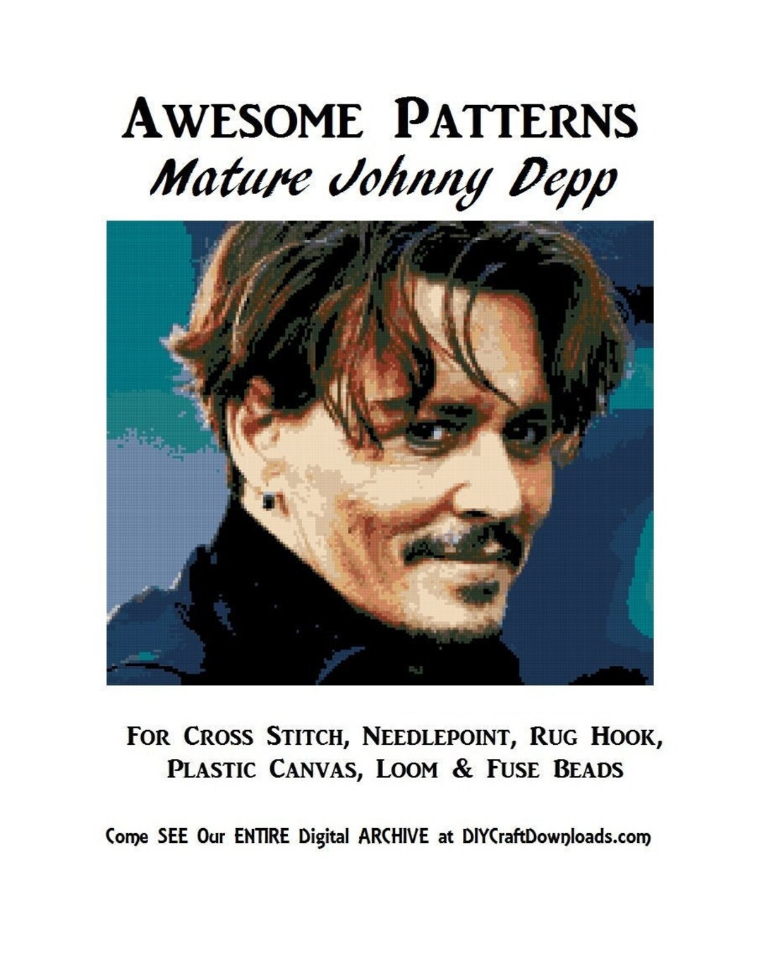 Johnny Depp PATTERN for Counted Cross Stitch-rug Hooking-plastic Canvas ...