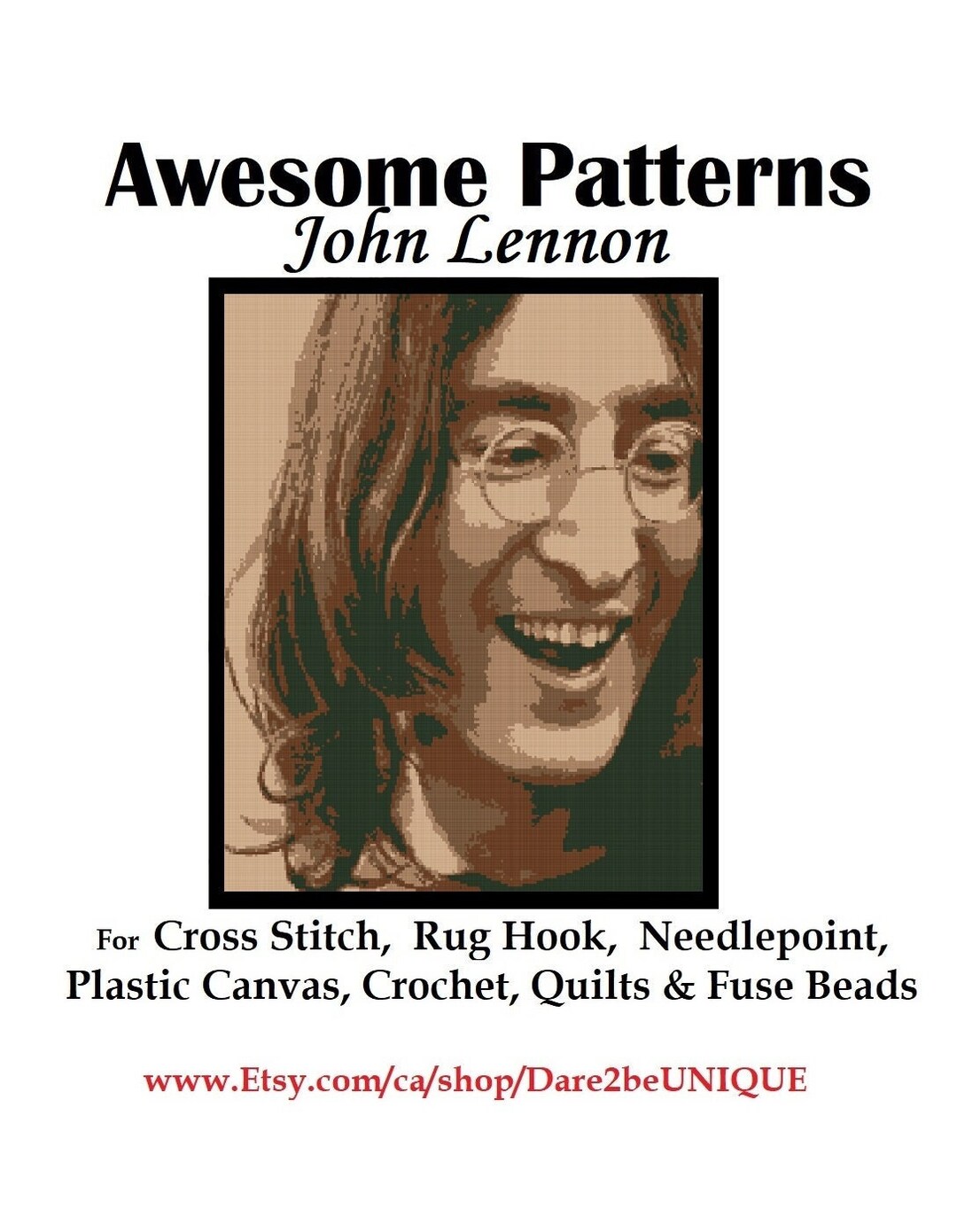 John Lennon Laughing Pattern-cross Stitch-rug Hooking-plastic Canvas ...