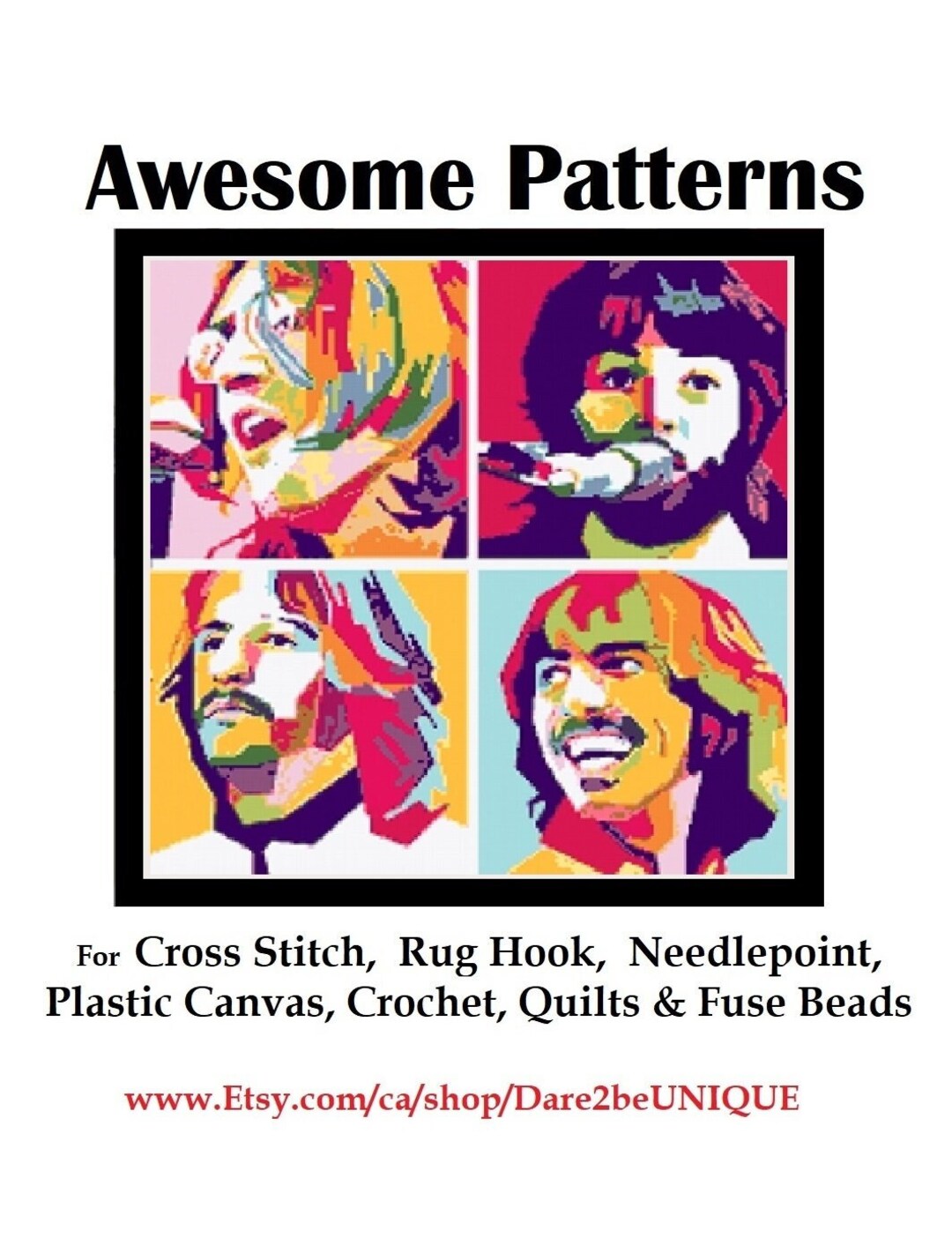 The Beatles PATTERN for Cross Stitch-rug Hooking-plastic Canvas ...