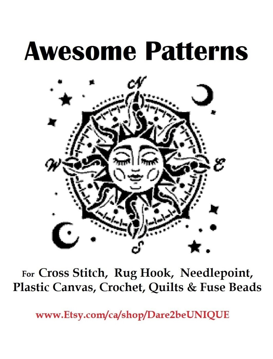 Sun Moon Compass PATTERN for Cross Stitch-rug Hooking-plastic Canvas ...