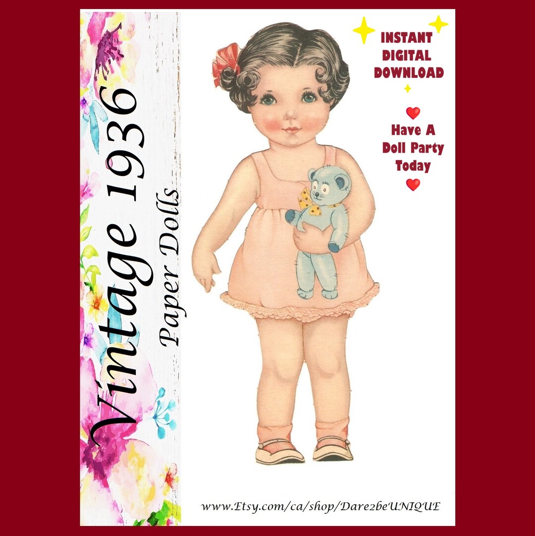 VINTAGE 1930s Paper Dolls Kit-instant Digital Printable-adult Kids ...