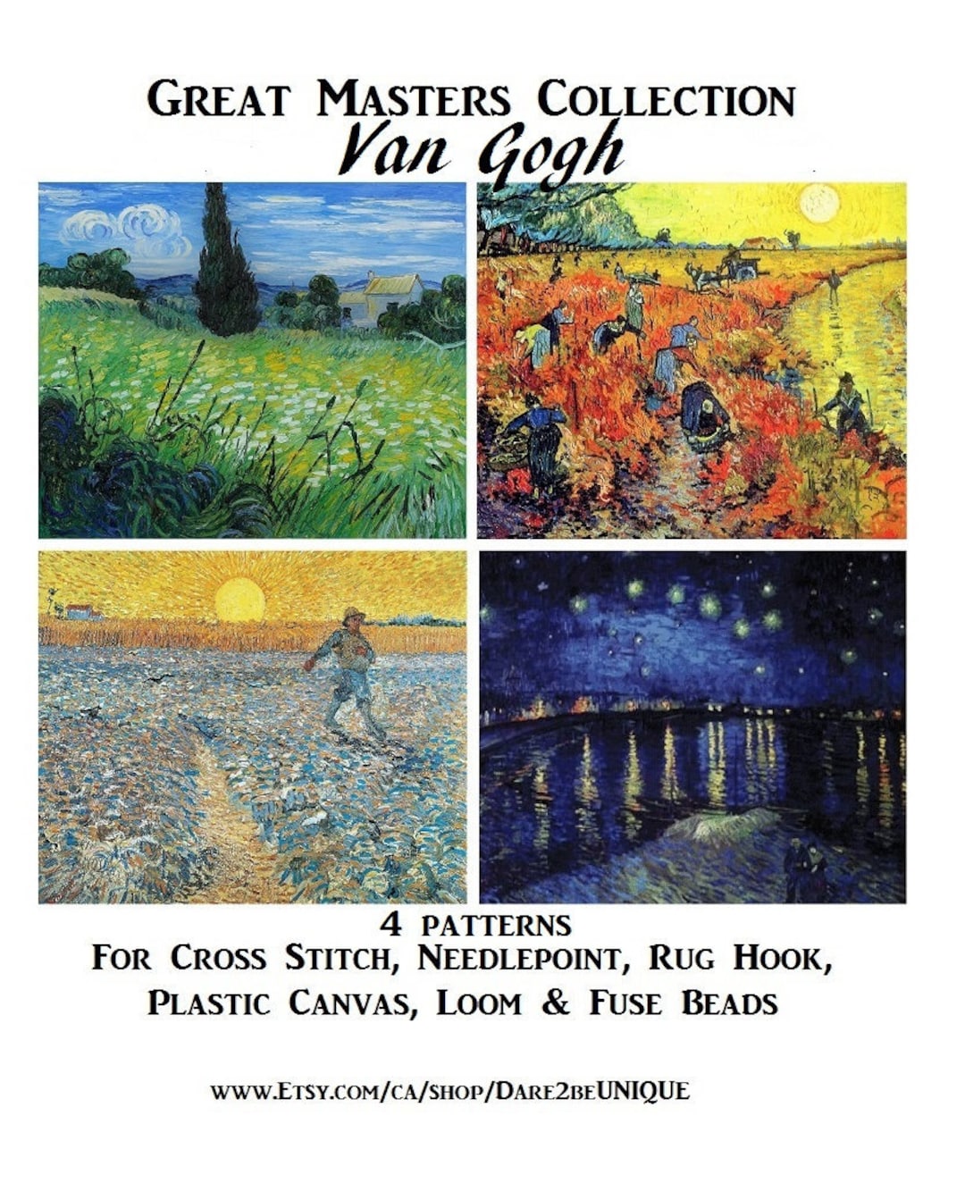 4 Van Gogh PATTERNS for Cross Stitch-rug Hooking-plastic Canvas ...