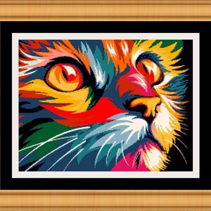 Rainbow Cat Pattern-counted Cross Stitch-rug Hooking-plastic Canvas ...