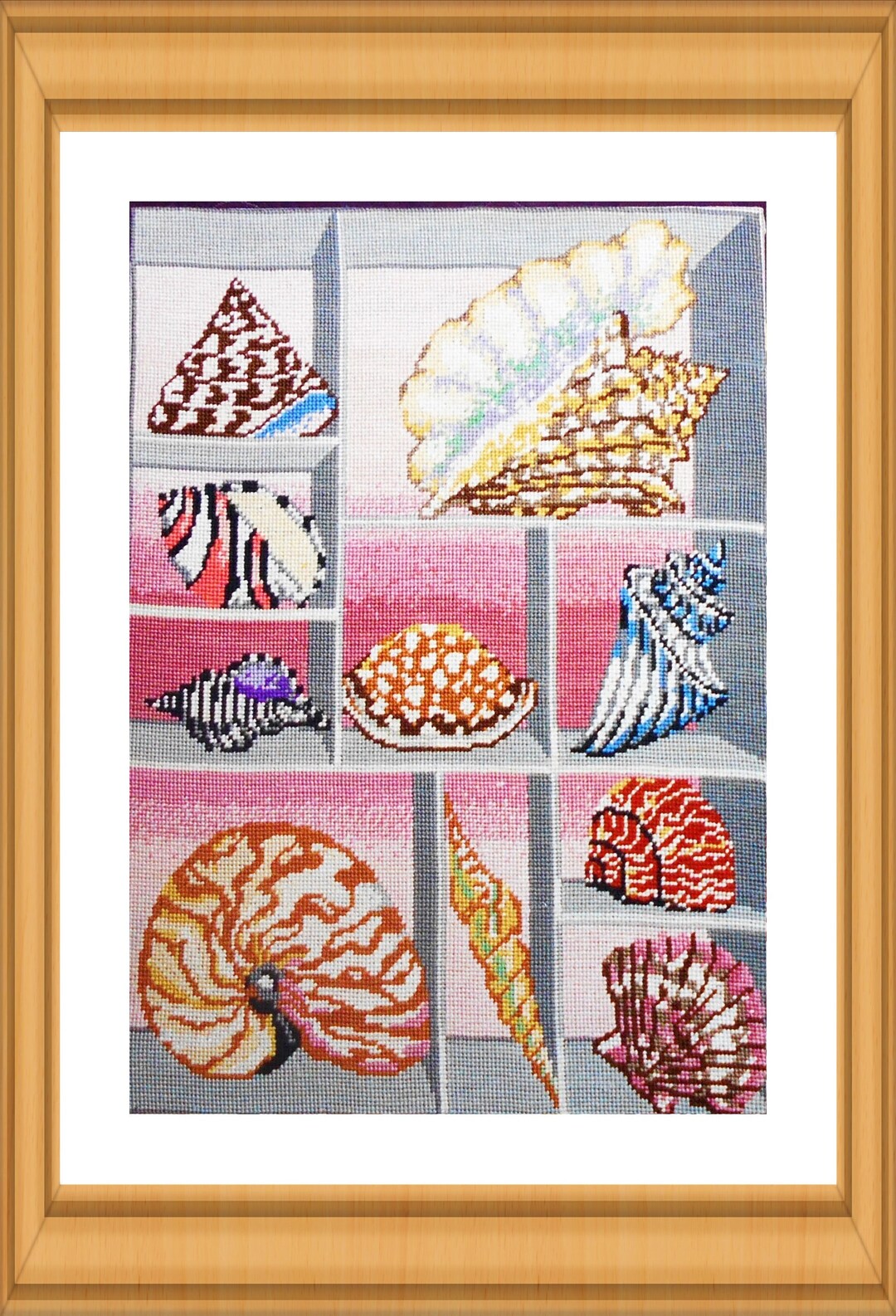COMPLETED 16 Seashell Needlepoint Tapestry-coastal Beach House Decor ...