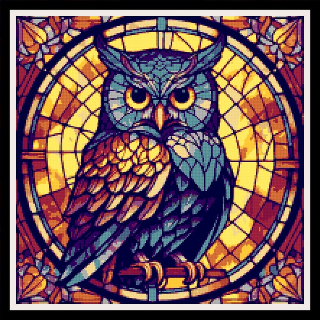 OWL Stained Glass Pattern-cross Stitch-rug Hooking-plastic Canvas ...