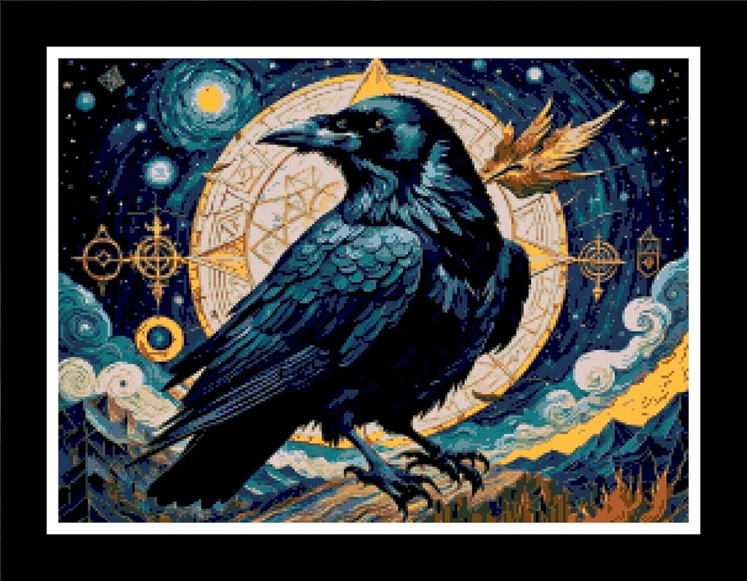 CROW Van Gogh PATTERNS for Cross Stitch-rug Hooking-plastic Canvas ...