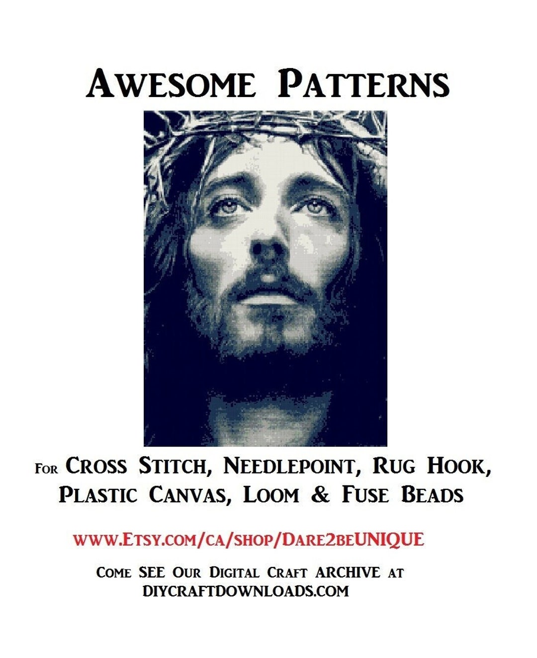 Jesus PATTERN for Counted Cross Stitch-rug Hook-plastic Canvas ...