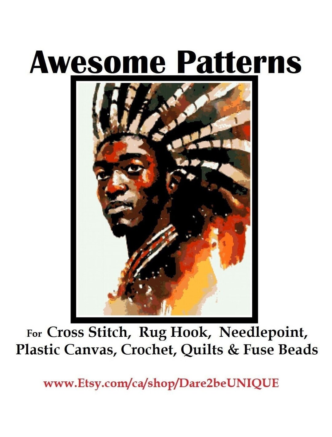 Zulu Warrior PATTERN for Cross Stitch-rug Hook-plastic Canvas-perler ...