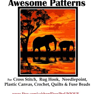 Elephant Family PATTERN for Counted Cross Stitch-rug Hooking-plastic ...