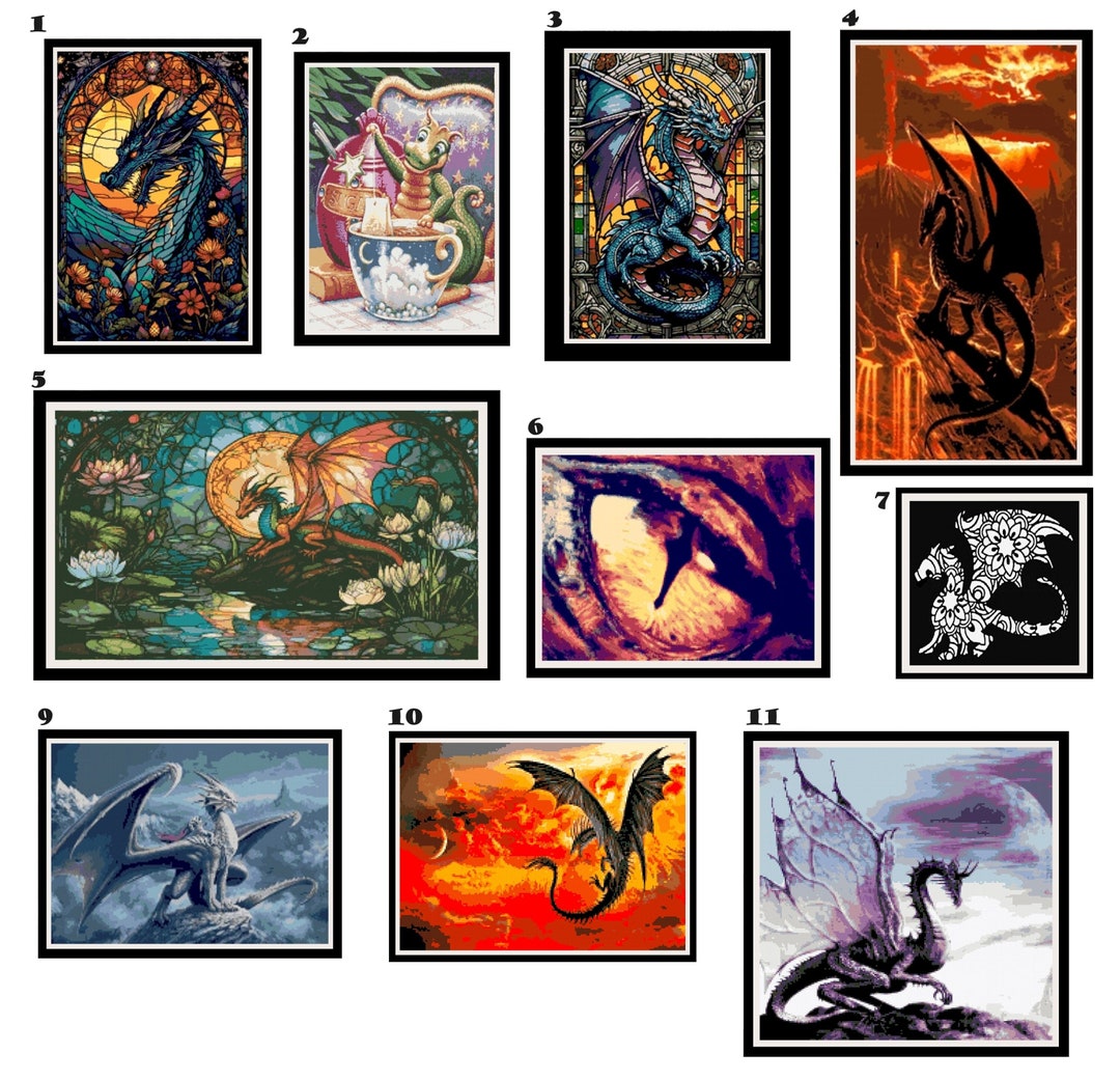 Dragon PATTERNS for Cross Stitch-rug Hook-plastic Canvas-needlepoint ...