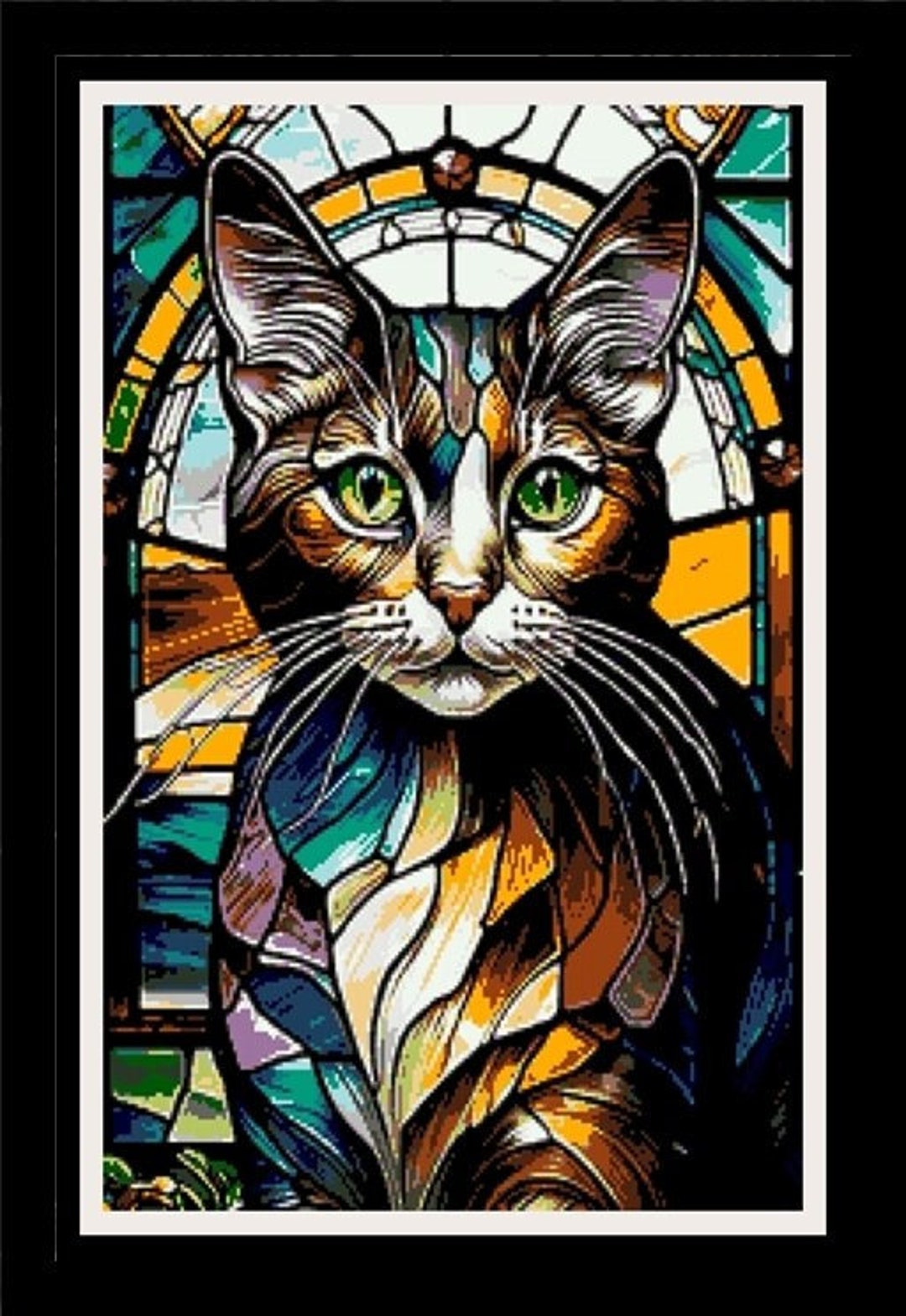 3 CAT Stained Glass Patterns-cross Stitch-rug Hook-plastic Canvas ...