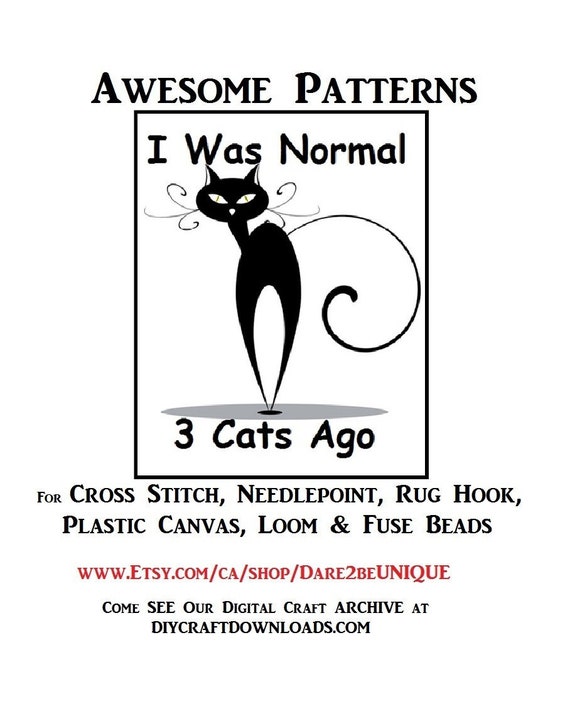 Crazy Cat Lady Cross Stitch PRINTABLE PATTERN Rug Hooking Plastic ...