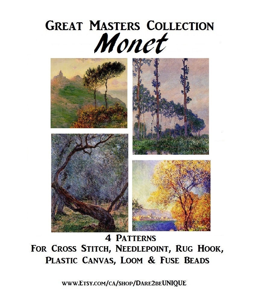 4 Monet Art PRINTABLE PATTERNS for Cross Stitch Plastic | Etsy