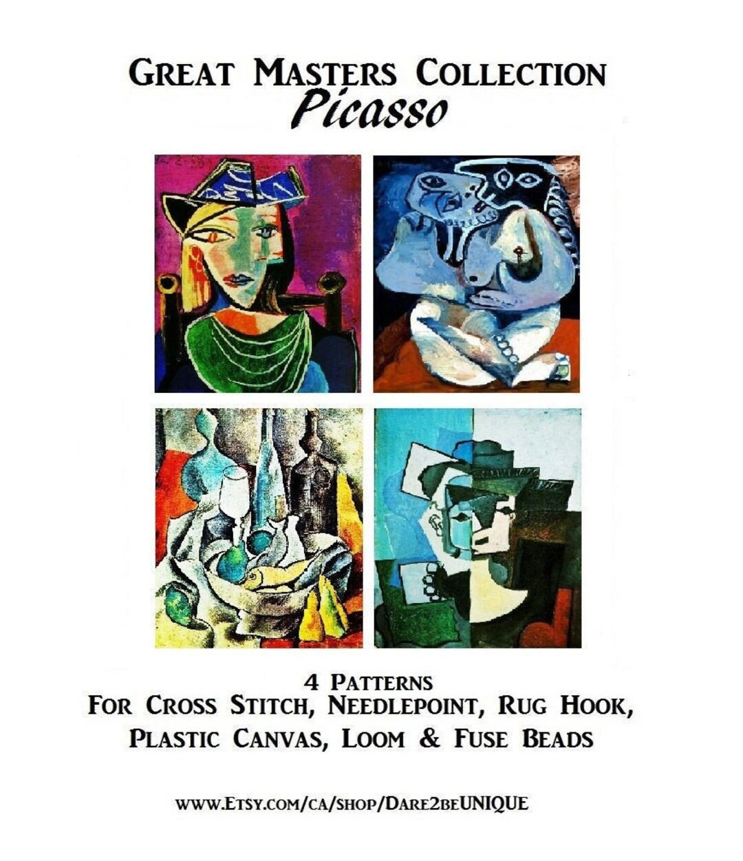 4 Picasso PATTERNS for Counted Cross Stitch-rug Hooking-plastic Canvas ...