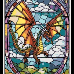 DRAGON Stained Glass Pattern for Counted Cross Stitch-rug Hook-plastic ...