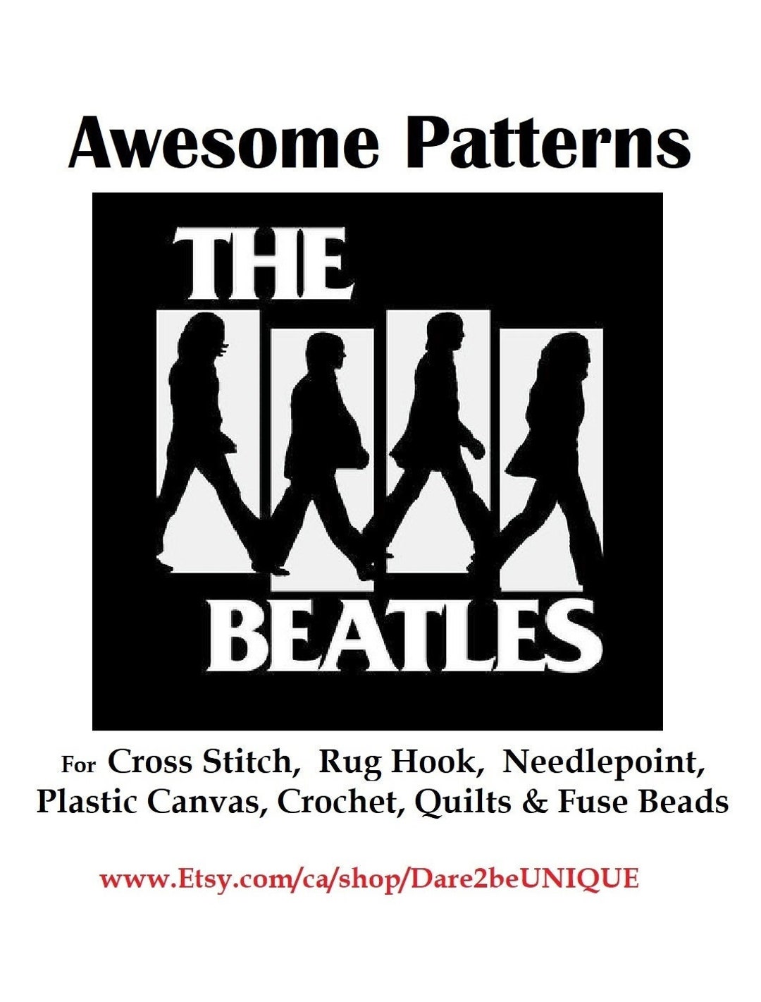 The Beatles PATTERN for Counted Cross Stitch-rug Hooking-plastic Canvas ...