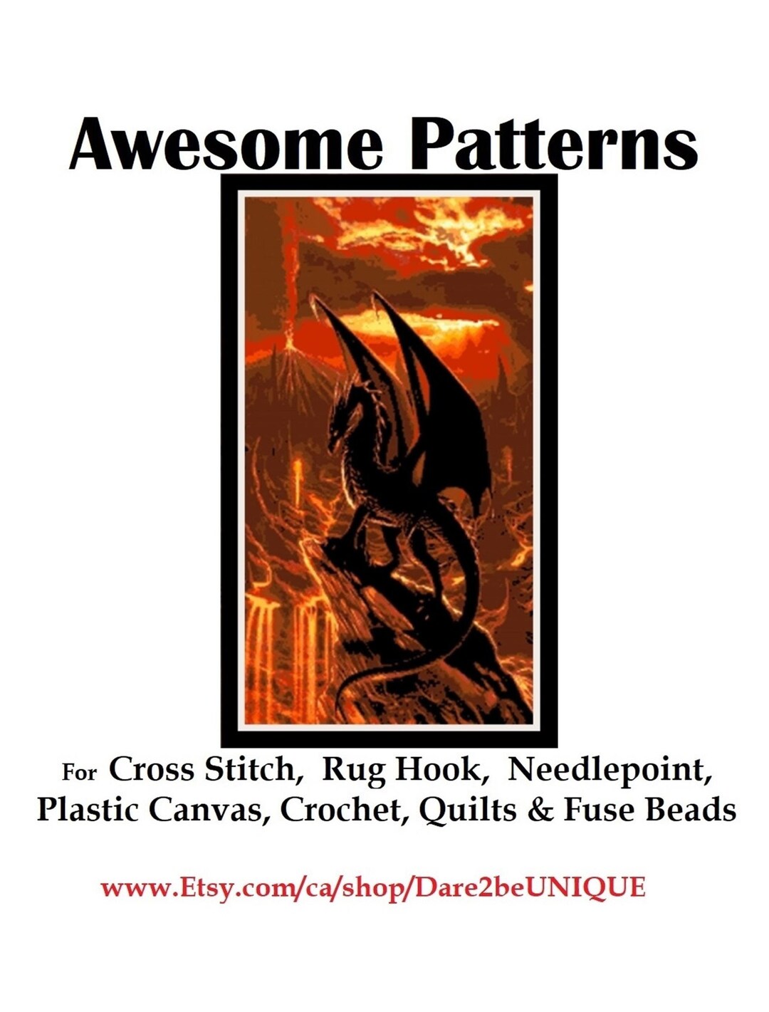 Earth Dragon PATTERN for Counted Cross Stitch-rug Hooking-plastic ...