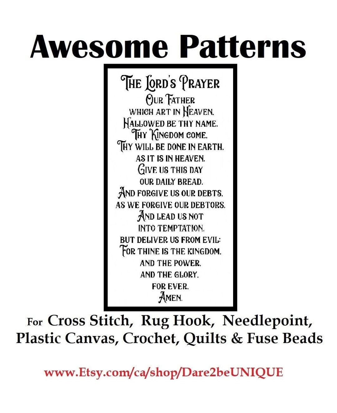 The Lords Prayer PATTERN for Cross Stitch-rug Hooking-plastic Canvas ...