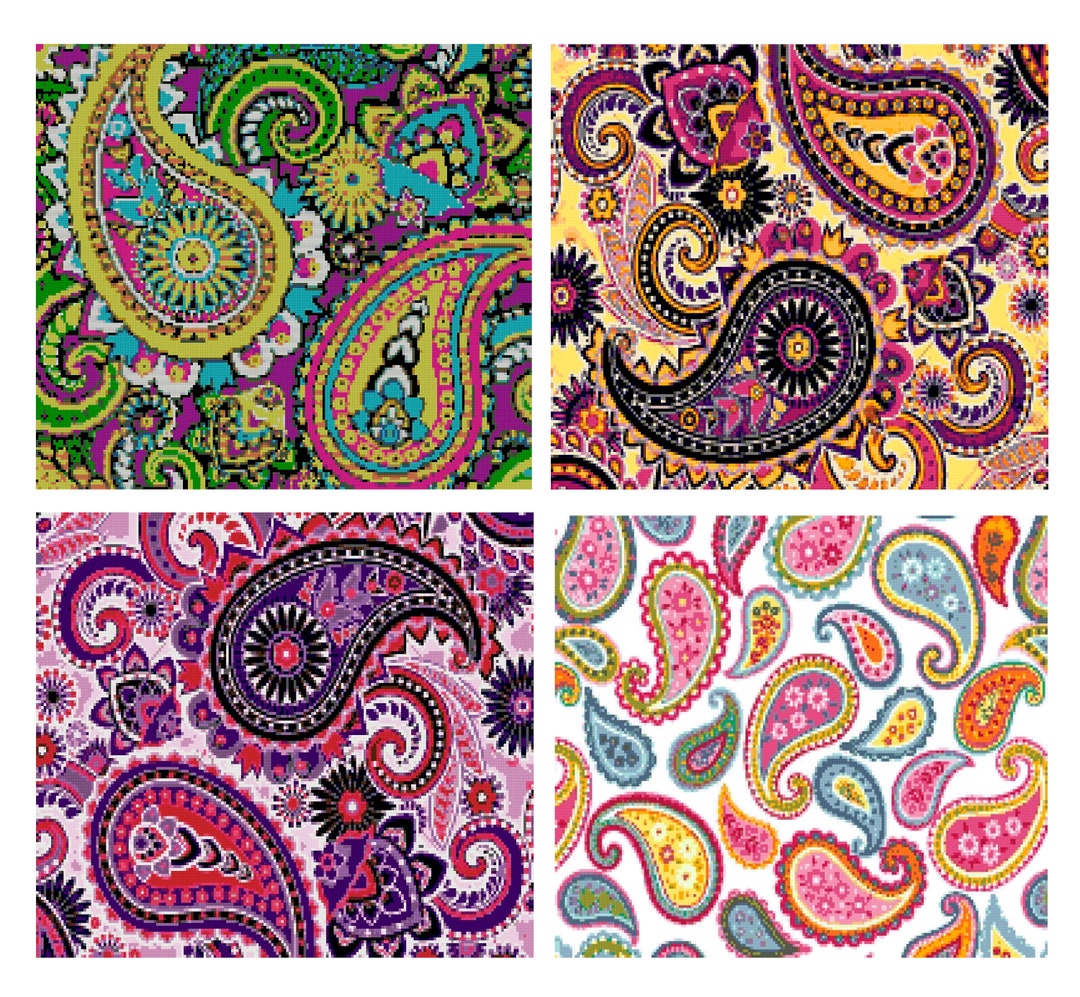 4 Neon Paisley PATTERNS for Counted Cross Stitch-rug Hooking-plastic ...