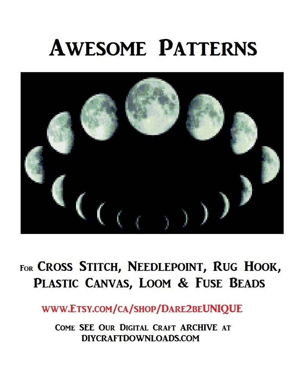 Phases of the Moon PRINTABLE PATTERN Cross Stitch & Rug - Etsy