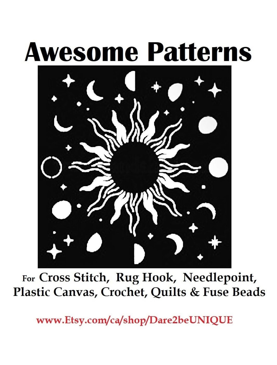 Phases of the Moon Cross Stitch Pattern-rug Hooking-plastic Canvas ...