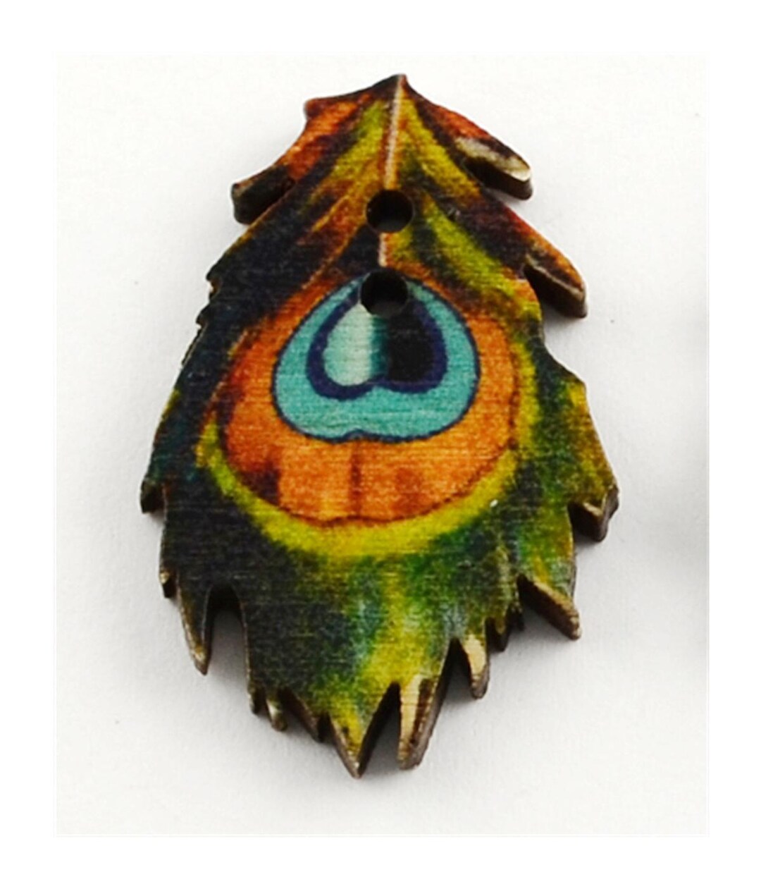 Peacock Feather Buttons-34mm Big Painted Wood Button-sew-knit-scrapbook ...