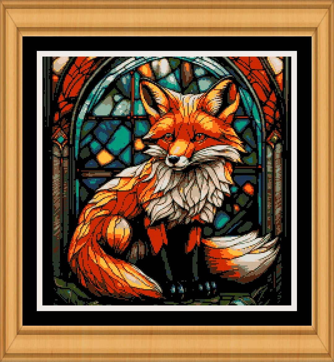 FOX Stained Glass Pattern-cross Stitch-rug Hooking-plastic Canvas ...