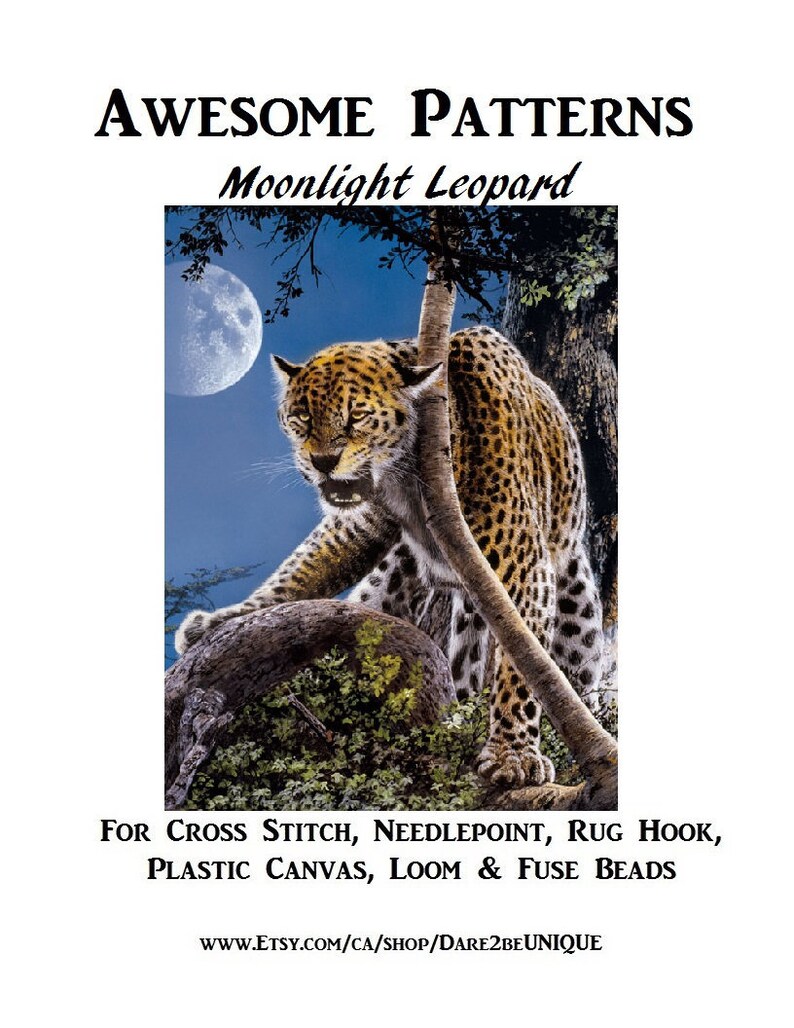 Moonlight Leopard Cross Stitch PRINTABLE PATTERN Plastic - Etsy