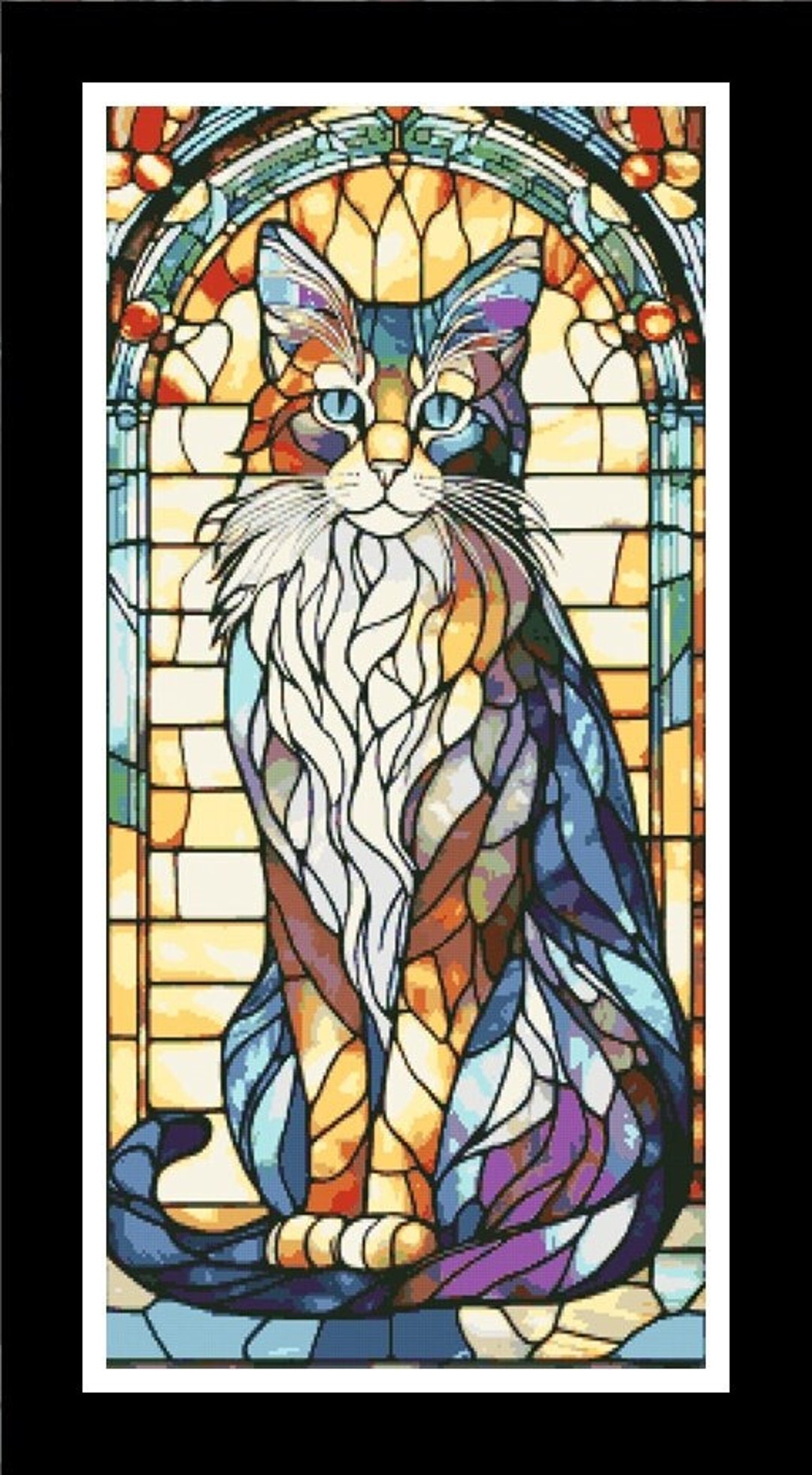 3 CAT Stained Glass Patterns-counted Cross Stitch-rug Hook-plastic ...