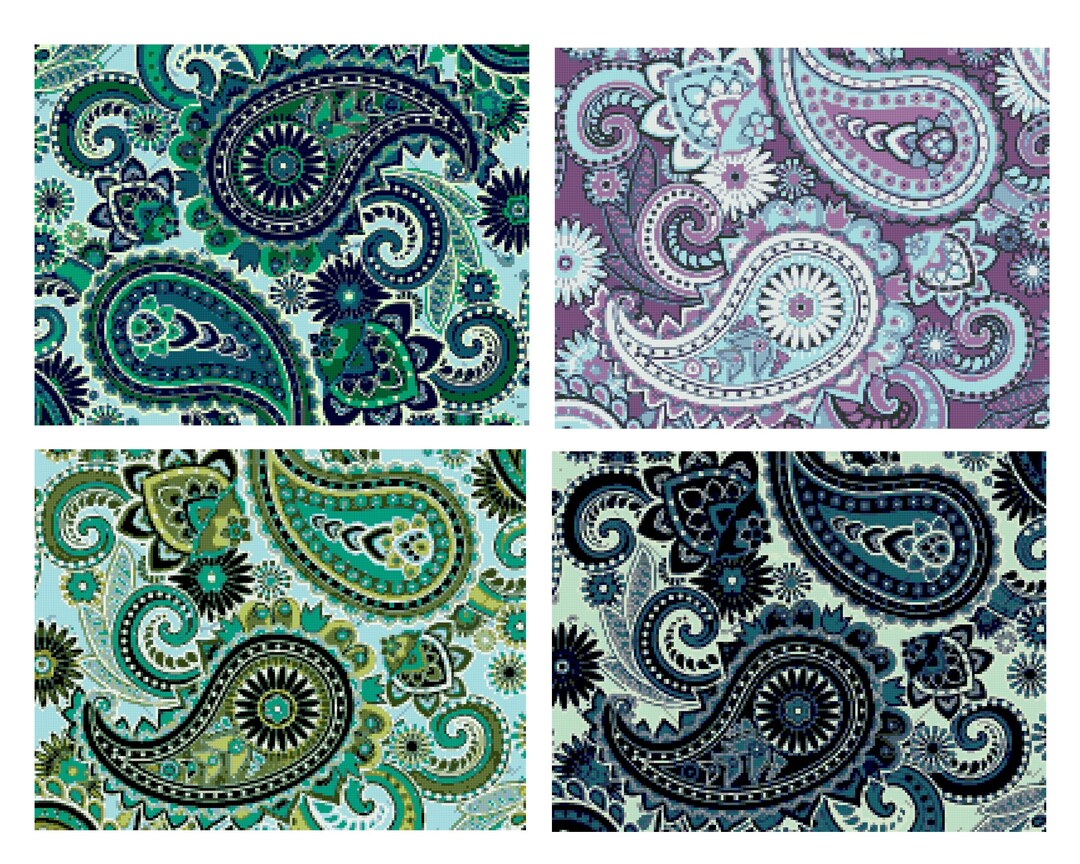 4 Ocean Paisley PATTERNS for Counted Cross Stitch-rug Hooking-plastic ...