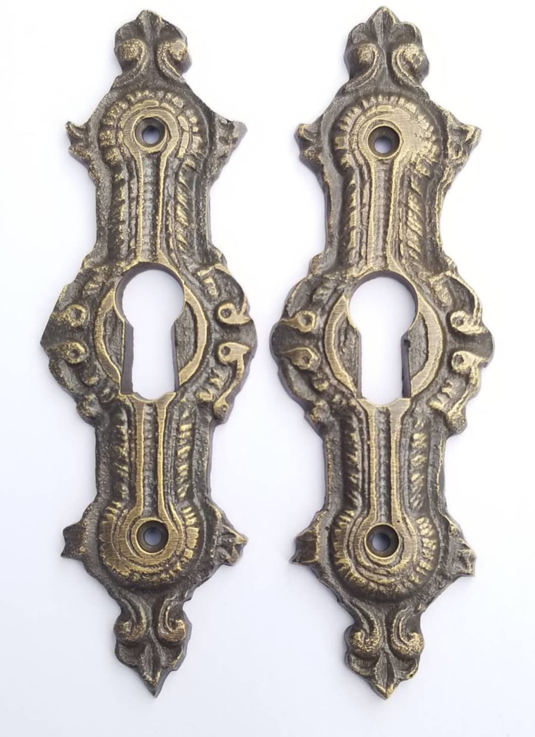 2 X Antique ,brass, Keyhole Cover,french Escutcheons, Hardware,doors ...
