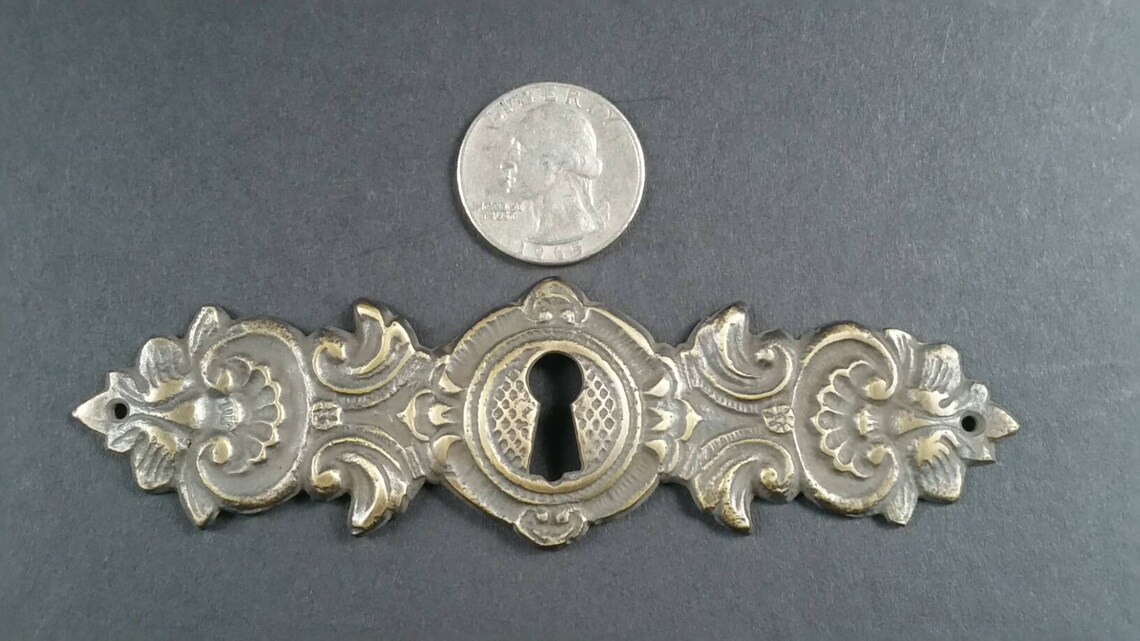 2 Antique French Brass Escutcheons hardware Ornate Fancy - Etsy