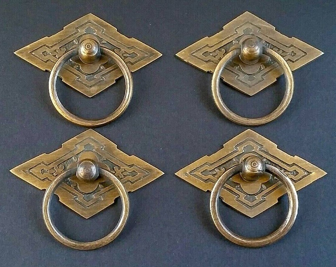4 X Eastlake Antique Style Handles, Ring Pulls, Furniture Hardware ...