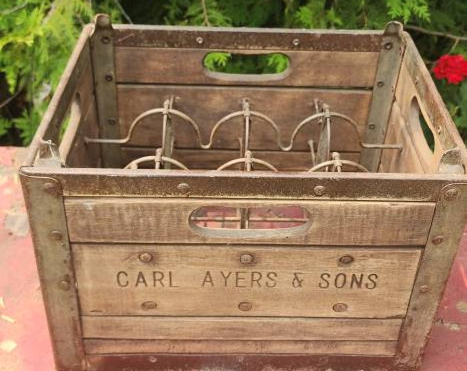 Antique Carl Ayers &sons Wooden Milk Crate With Galvanized Metal ...