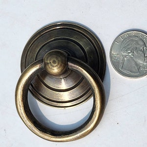 2 Rustic Antique Style Brass Round Ring Pull Handles Backplate 1-3/4 ...