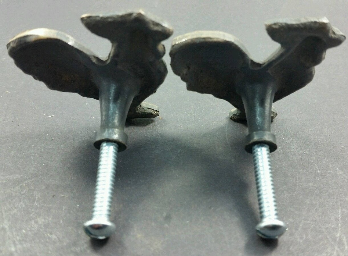 2 X Rooster, Chicken Cabinet Drawer Door Knobs Pulls Solid Brass ...