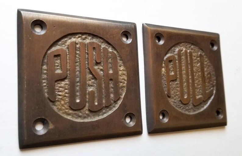 Set of PULL and PUSH signs Unique Antique Style Art Deco solid | Etsy