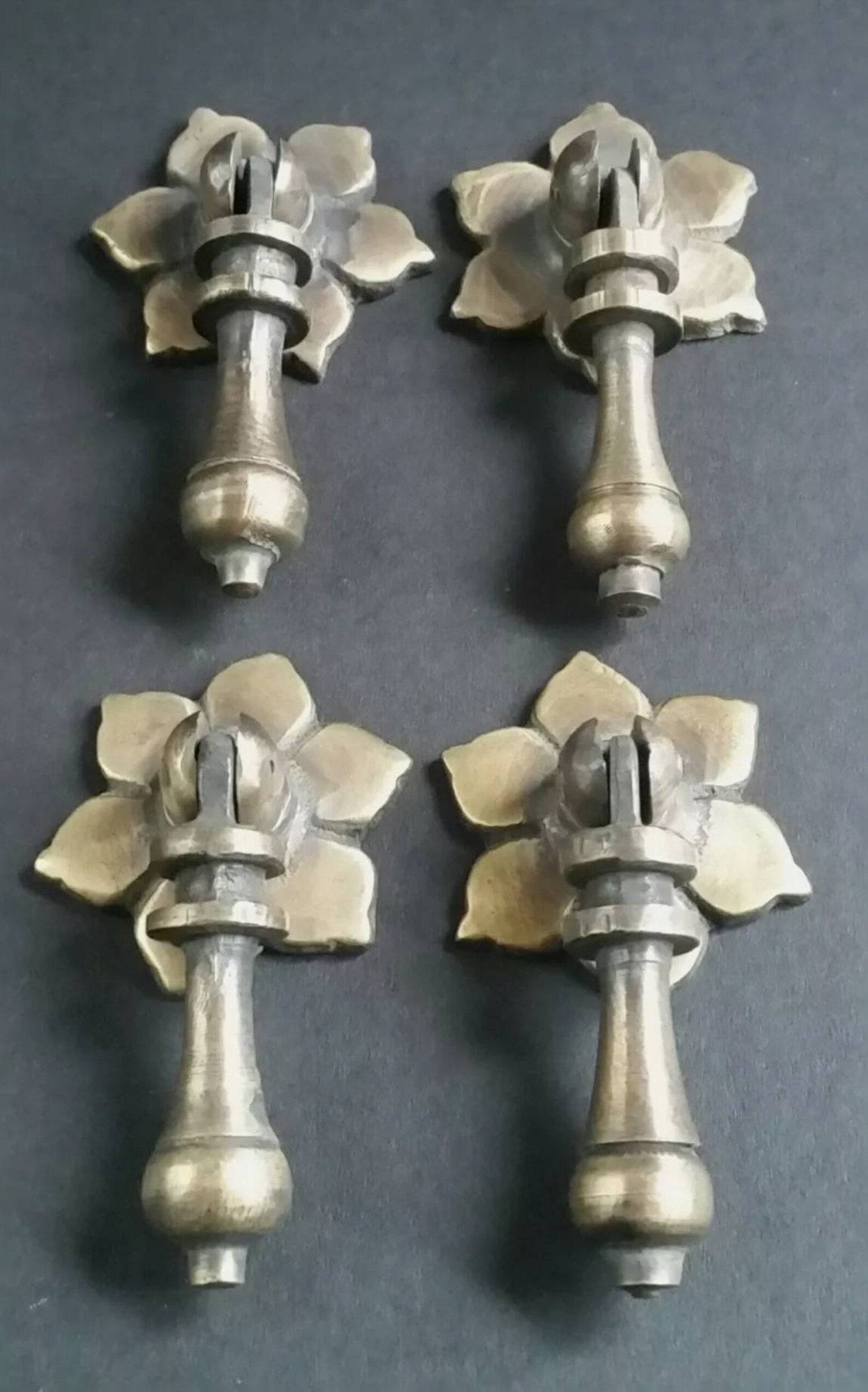 4 Antique Style Solid Brass Tear Drop Pendant Handles Pulls Knobs W ...