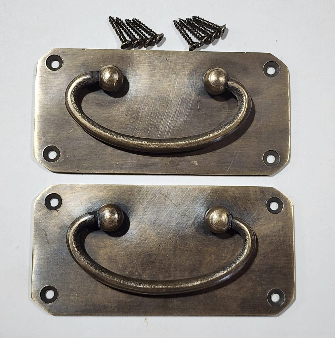 2 Antique Vintage Style Solid Brass Box Trunk Chest Door Handles 4 1/4 ...